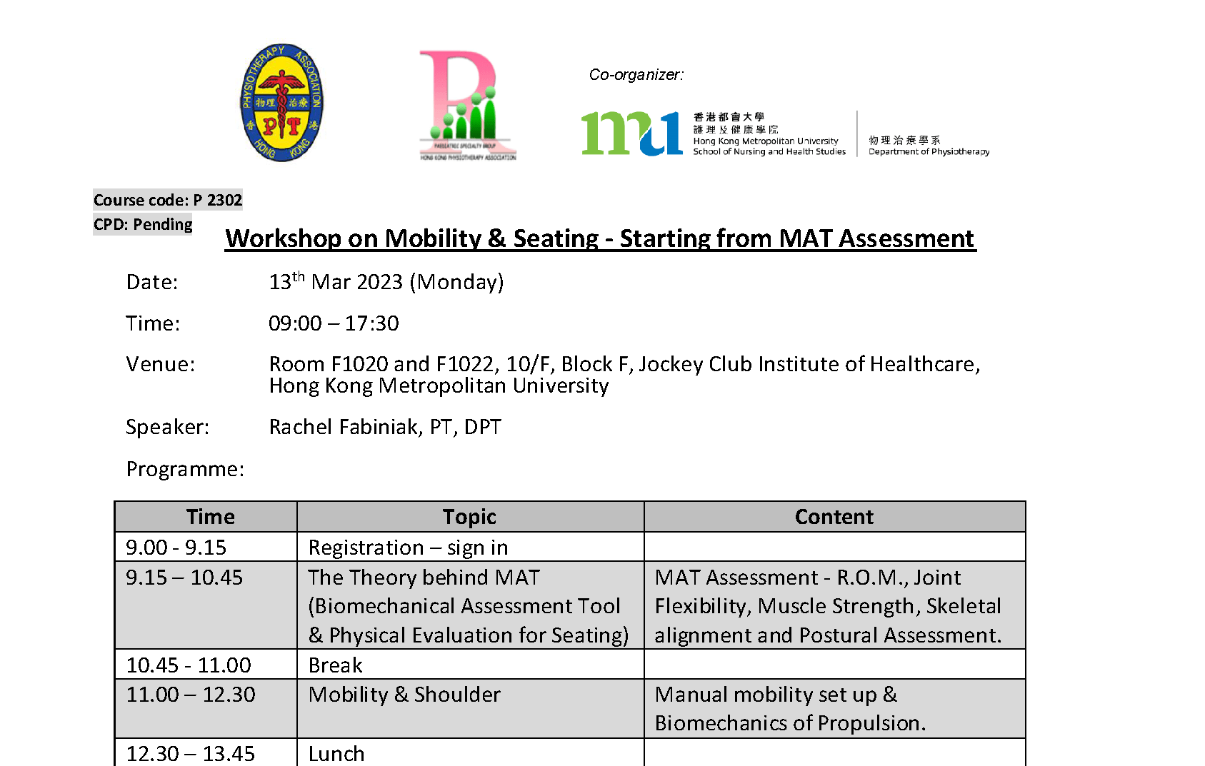 Workshop on Mobility & Seating – Starting from MAT Assessment ...